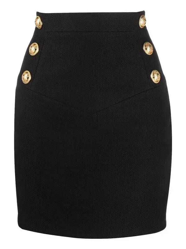 Balmain Button-detail High-waisted Skirt - Black