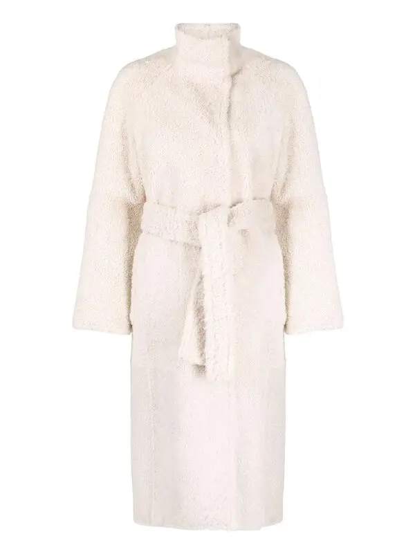 YVES SALOMON Belted Shearling Coat - Neutrals