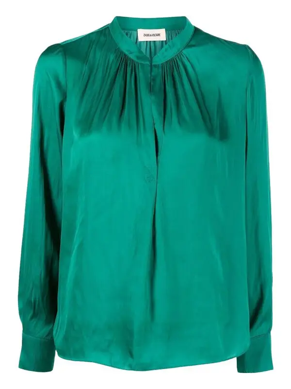 Zadig&Voltaire Emerald Satin Band Collar Blouse - Green