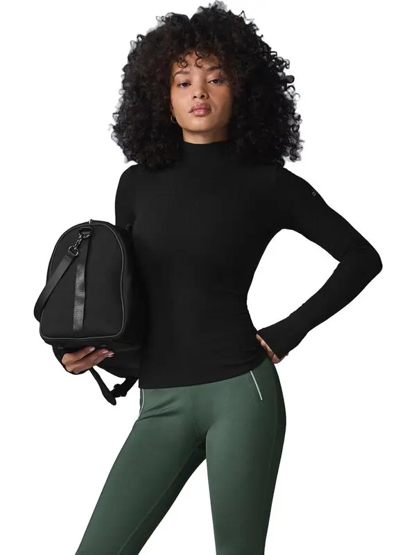 Alo Yoga Wellness Rib Mock Neck Long Sleeve Jacket - Black