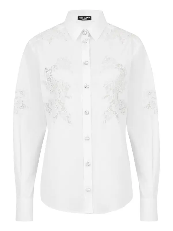 Dolce & Gabbana Poplin Shirt With Lace Openwork - White