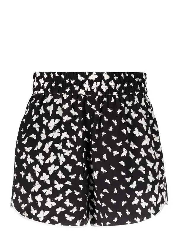 Red Valentino Butterfly-print Silk Shorts - Black