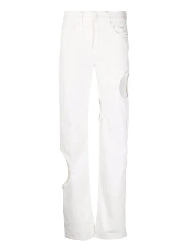 Off-White Straight-leg Jeans With Cutout Detail - White