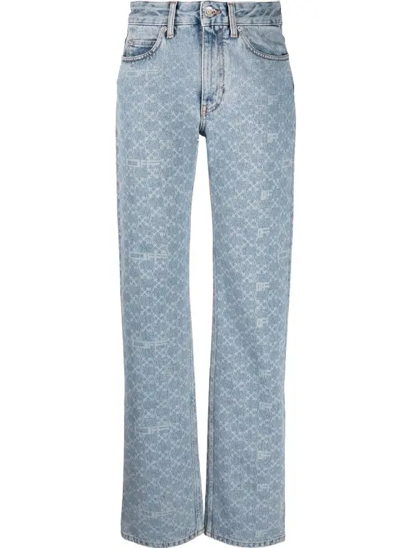 Off-White Monogram Print Straight Leg Jeans - Blue