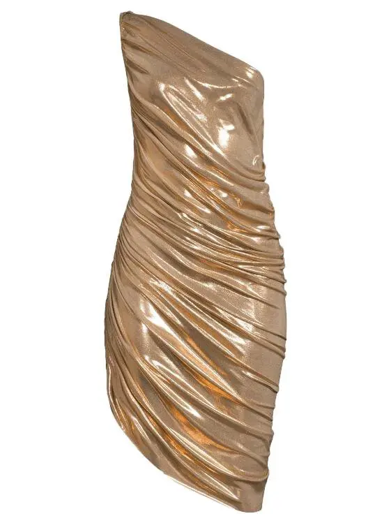 Norma Kamali Diana Metallic One-shoulder Minidress - Gold