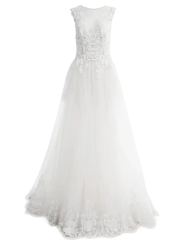 Tadashi Shoji Floral-embroidered A-line Gown - Ivory