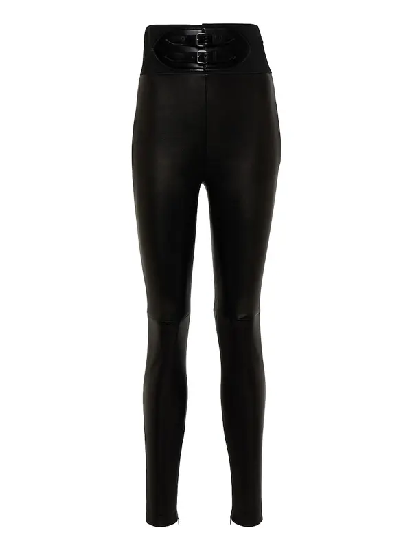 Alaïa Belted High-rise Leather Leggings - Black
