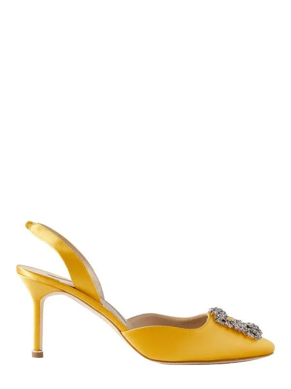 Manolo Blahnik Hangisli 70 Embellished Satin Slingback Pumps - Yellow
