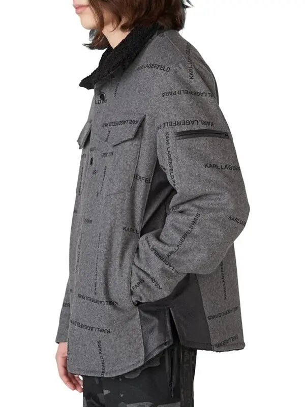 Karl Lagerfeld Paris Apos;s Sherpa-lined Logo Shirt Jacket - Grey