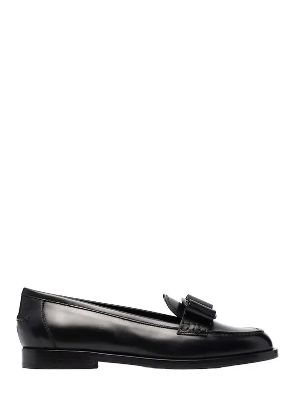 FERRAGAMO Vivaldo Leather Ballerina Shoes - Black