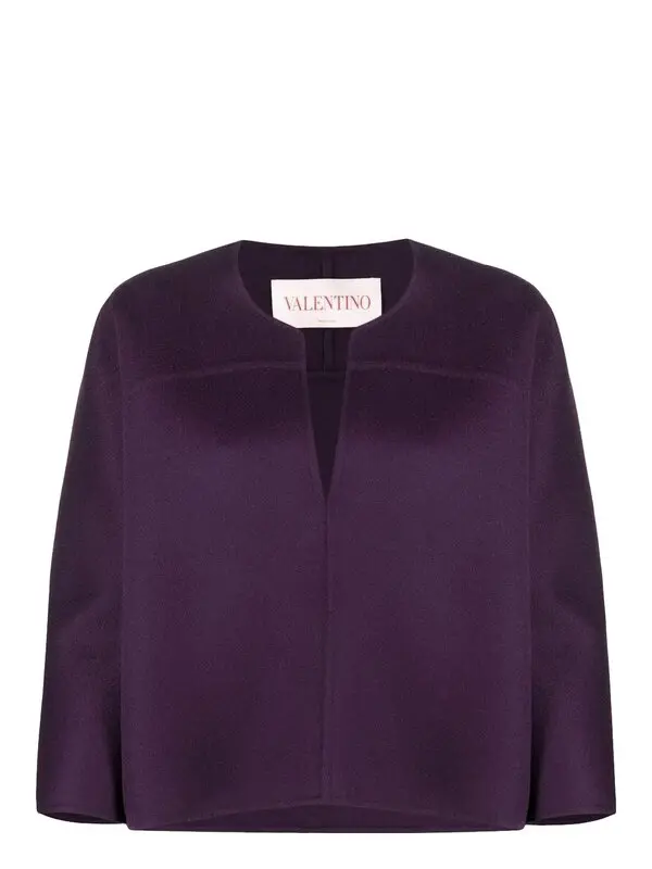 Valentino Garavani V-neck Cropped-sleeve Knitted Top - Purple