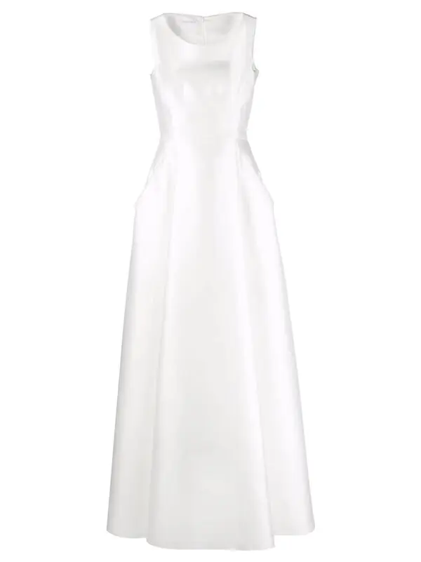 Alberta Ferretti Pleated Duchess Satin Gown - White