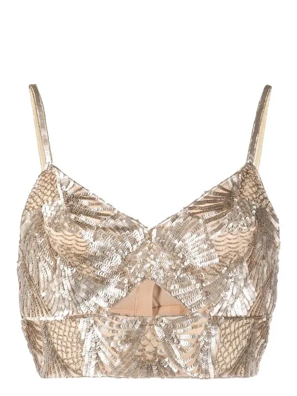 Alberta Ferretti Sequin Embellished Cropped Top - Brown