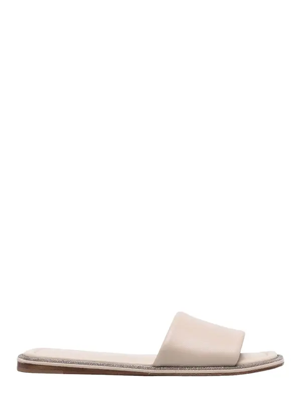 Brunello Cucinelli Monili-embellished Leather Slides - Neutrals