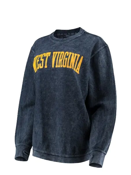 PRESSBOX West Virginia Mountaineers Vintage Wash Cord Pullover Sweatshirt - Navy