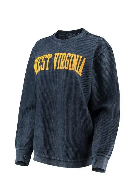PRESSBOX West Virginia Mountaineers Vintage Wash Cord Pullover Sweatshirt - Navy