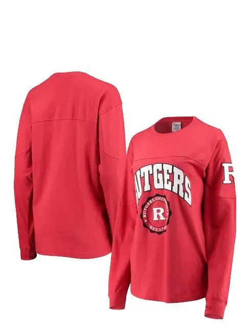 PRESSBOX Rutgers Knights Edith Long Sleeve T-shirt - Scarlet
