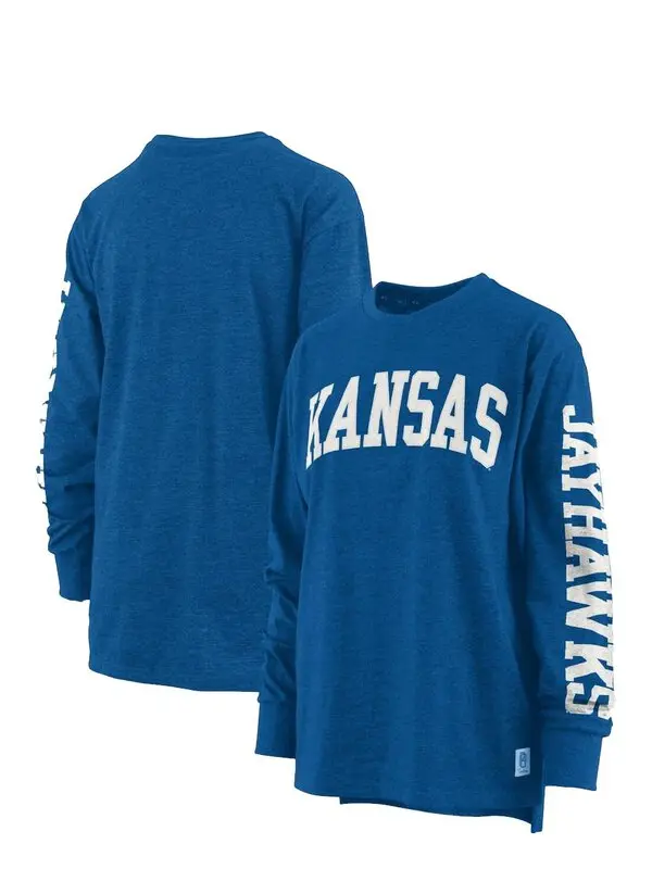 PRESSBOX Heathered Kansas Jayhawks Long Sleeve T-shirt - Royal