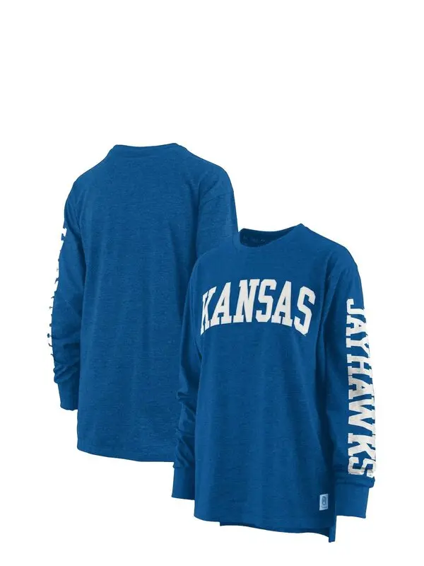 PRESSBOX Heathered Kansas Jayhawks Long Sleeve T-shirt - Royal