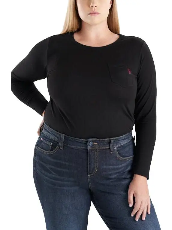SLINK JEANS Crewneck Long-sleeve Pocket T-shirt - Black