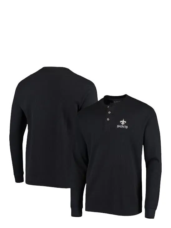 DUNBROOKE New Orleans Saints Logo Maverick Thermal Henley Long Sleeve T-shirt - Black