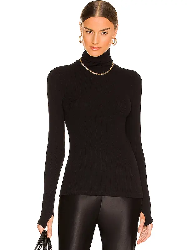 Enza Costa Sweater Knit Long Sleeve Turtleneck - Black