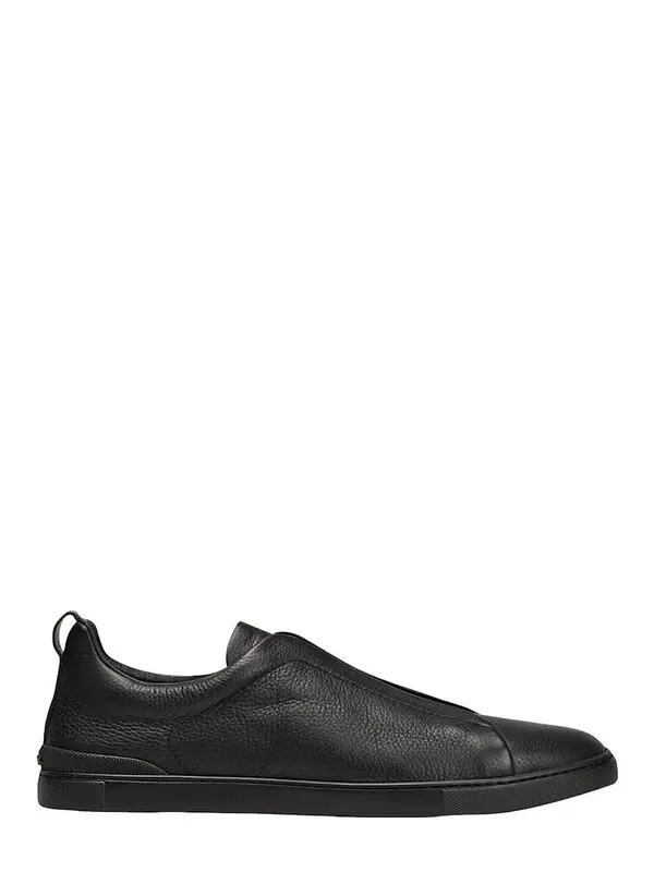 Zegna Triple Stitch Deerskin Leather Sneakers - Black
