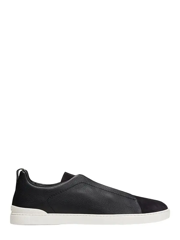 Zegna Triple Stitch Leather And Suede Sneakers - Navy