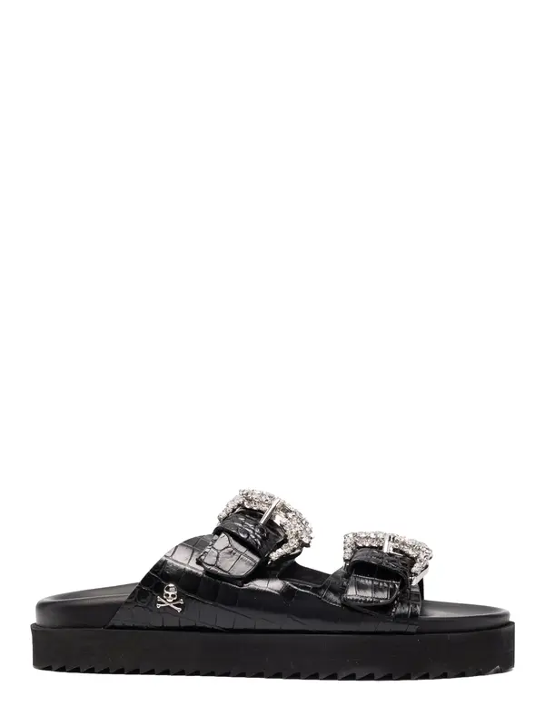 Philipp Plein Cocco Leather Sandals - Black