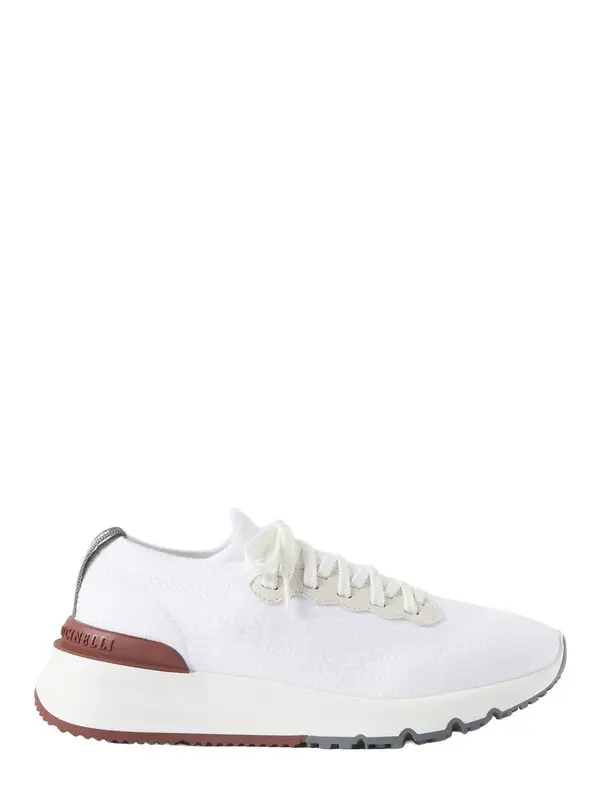 Brunello Cucinelli Leather-trimmed Stretch-knit Sneakers - White