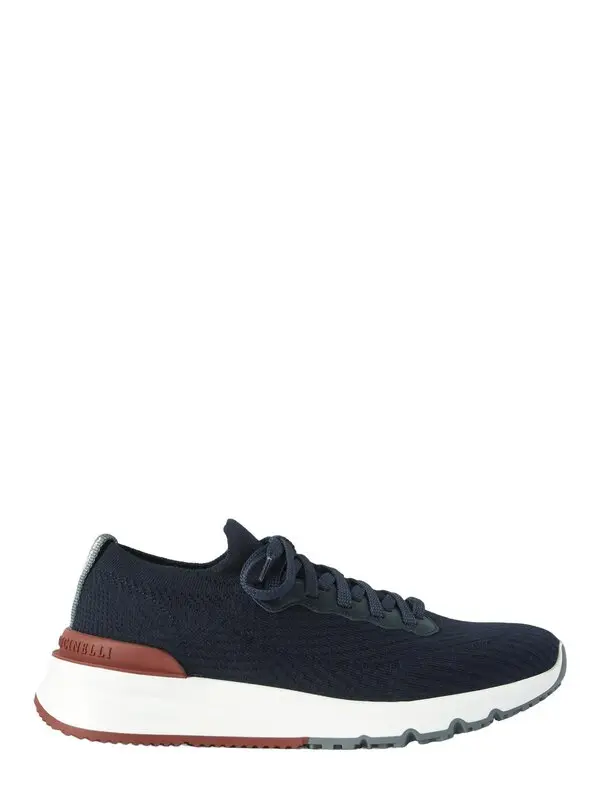Brunello Cucinelli Leather-trimmed Stretch-knit Sneakers - Blue