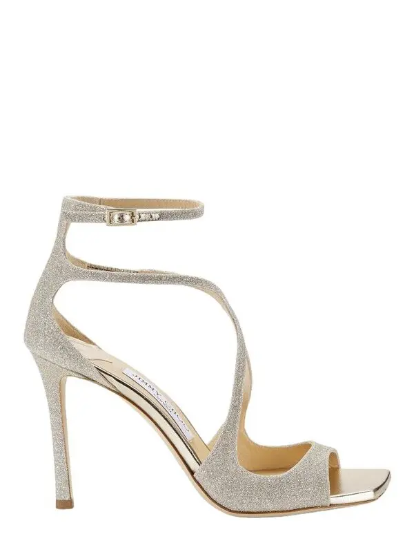 JIMMY CHOO Azia 95mm Glitter Sandals - Platinum Ice