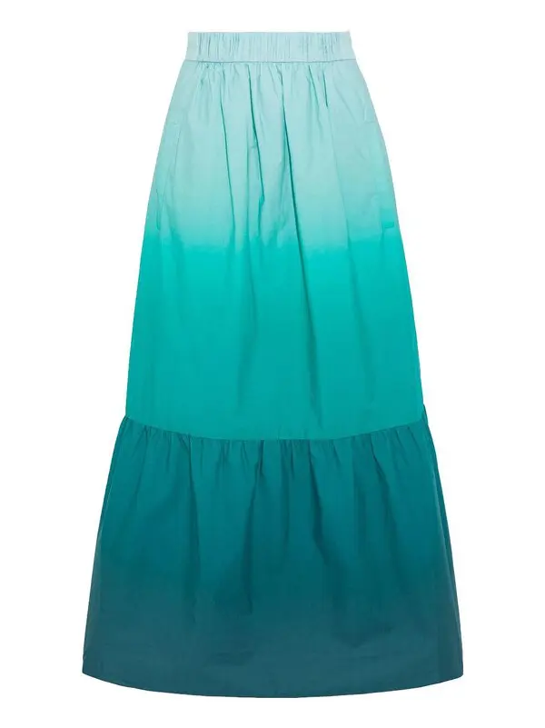 Tibi Gathered Dégradé Cotton-poplin Midi Skirt - Teal