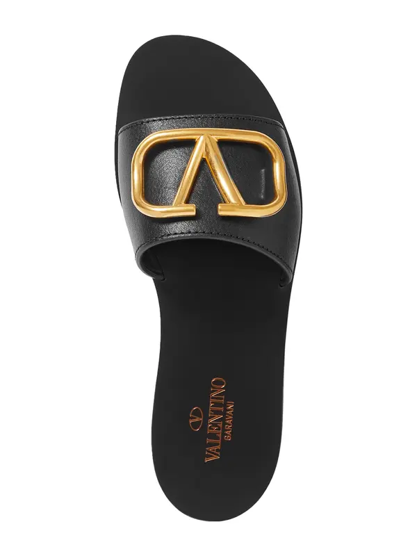 Valentino Garavani Vlogo Textured-leather Slides - Black