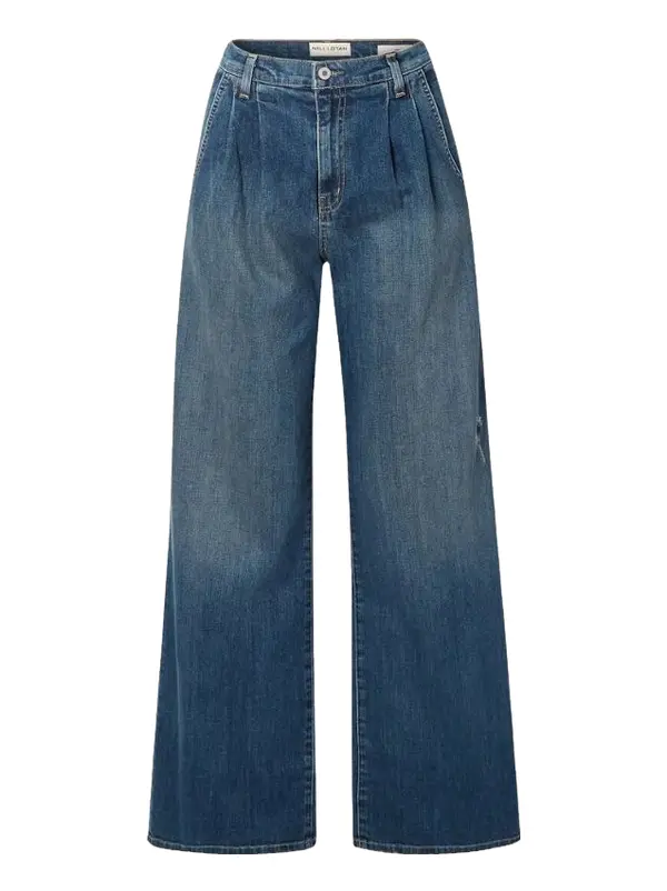NILI LOTAN Flora Pleated High-rise Wide-leg Jeans - Blue