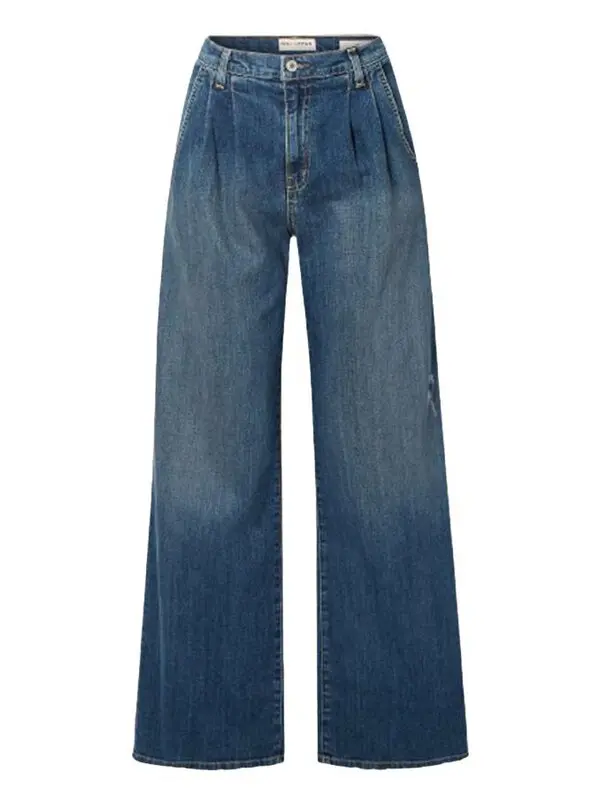 NILI LOTAN Flora Pleated High-rise Wide-leg Jeans - Blue