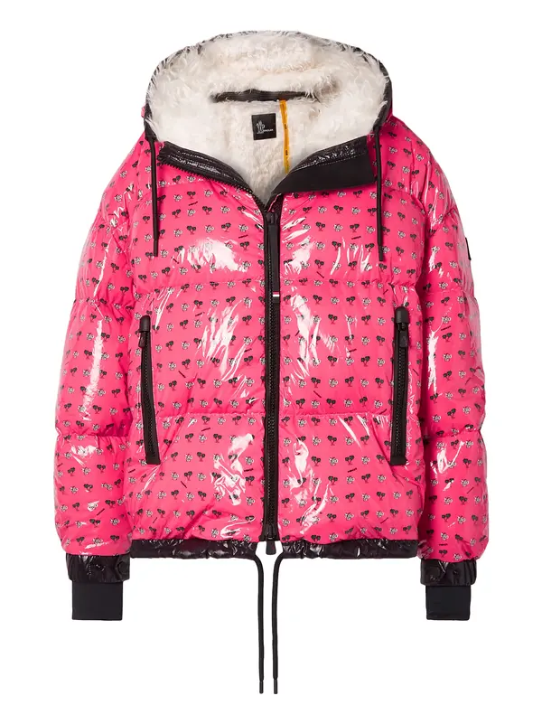 Moncler Echelle Hooded Printed Quilted Down Jacket - Pink