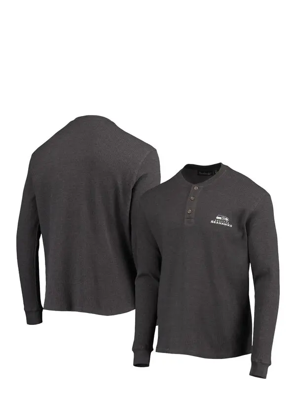 DUNBROOKE Heathered Gray Seattle Seahawks Logo Maverick Thermal Henley Long Sleeve T-shirt - Heather Gray