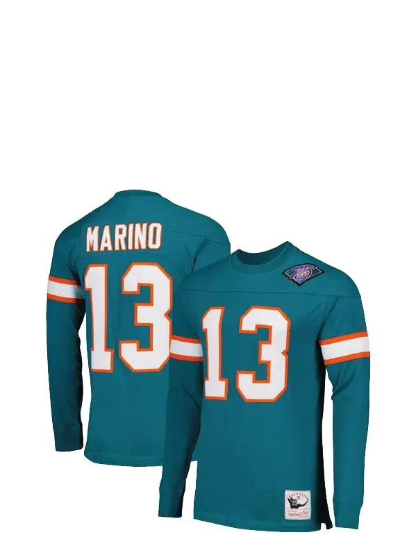 Mitchell & Ness Dan Marino Miami Dolphins Throwback Long Sleeve Top - Aqua