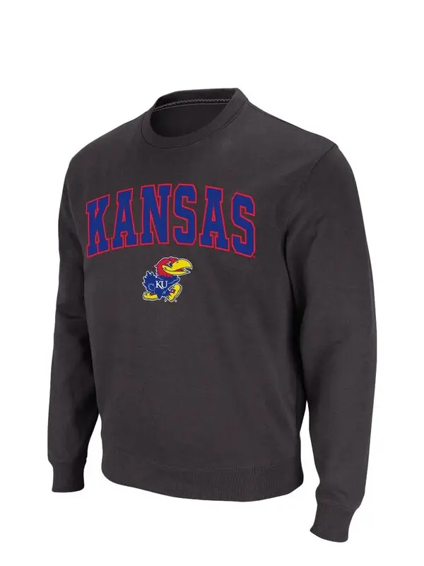 COLOSSEUM Kansas Jayhawks Arch & Logo Crew Neck Sweatshirt - Charcoal