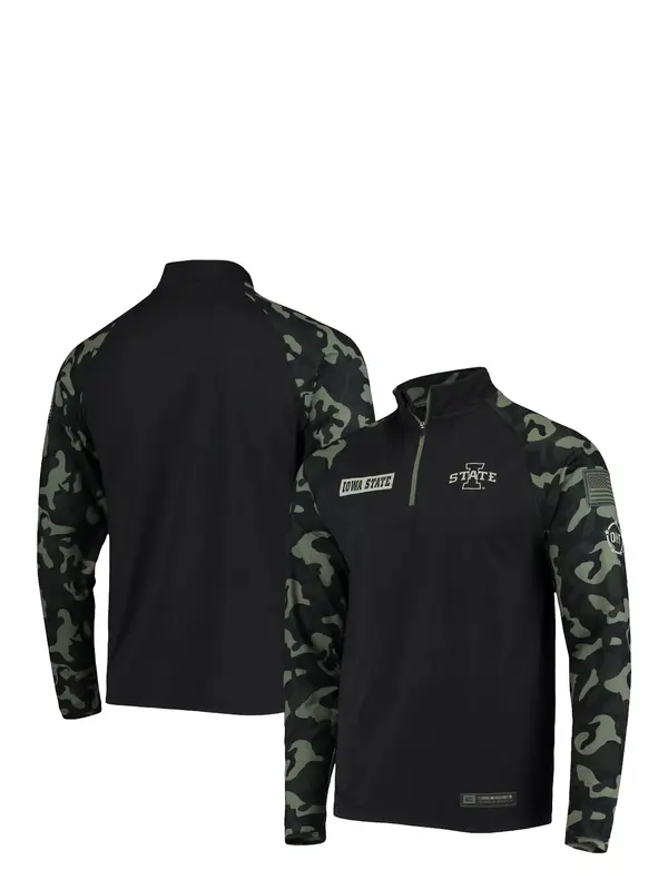 COLOSSEUM Iowa State Cyclones Camo Oht Military Appreciation Take Flight Raglan Quarter-zip Jacket - Black
