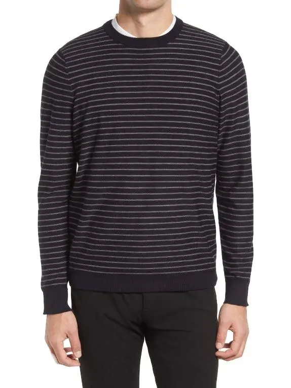 Nordstrom Stripe Merino Wool Blend Sweater - Navy Grey Reverse Stripe