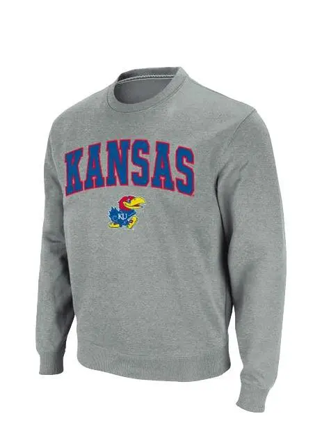 COLOSSEUM Kansas Jayhawks Arch & Logo Crew Neck Sweatshirt - Heather Gray