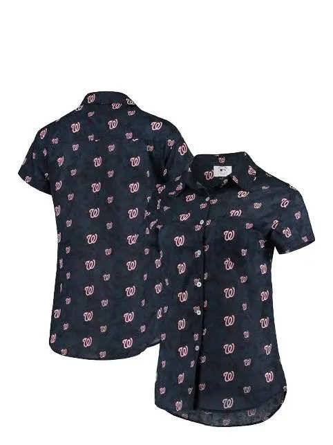 FOCO Washington Nationals Floral Print Short Sleeve Shirt - Navy
