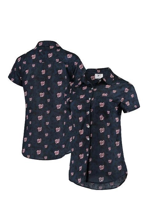 FOCO Washington Nationals Floral Print Short Sleeve Shirt - Navy