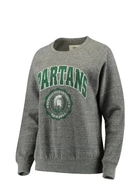 PRESSBOX Michigan State Spartans Heathered Gray Vintage Pullover Sweatshirt - Heather Gray