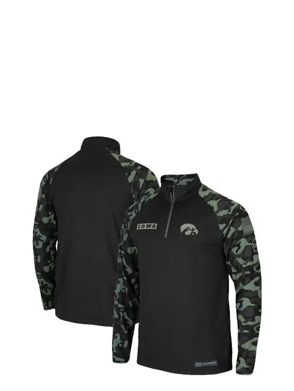 COLOSSEUM Iowa Hawkeyes Oht Military Appreciation Raglan Quarter-zip Jacket - Black
