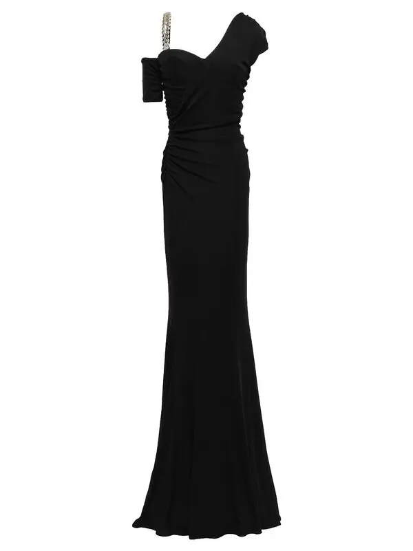 Roberto Cavalli Coldshoulder Embellished Stretchjersey Gown - Black