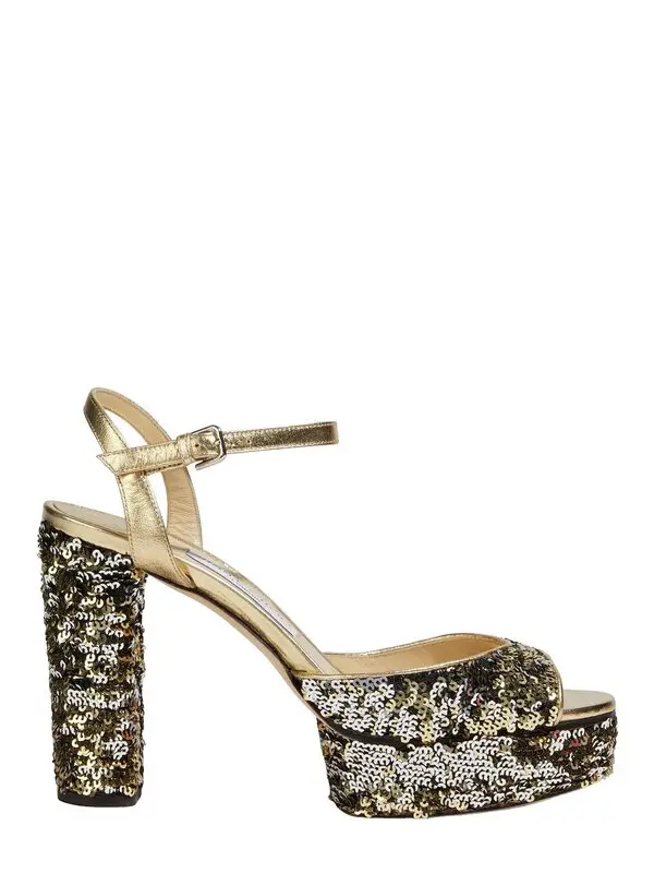 JIMMY CHOO Peachy 105 Sequin Embellished Platform Sandals - Gold