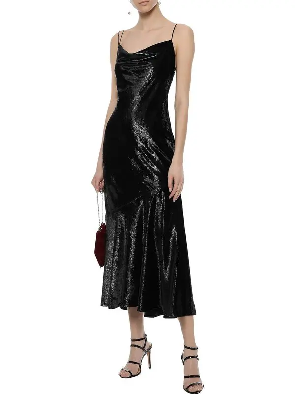 Rachel Zoe Lolita Draped Metallic Velvet Midi Dress - Black